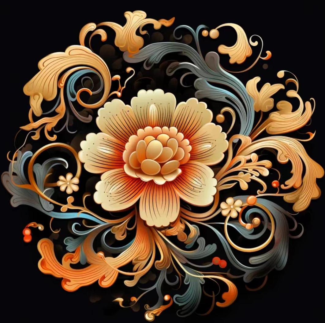 Traditional Chinese patterns of precious flowers and auspicious clouds ...