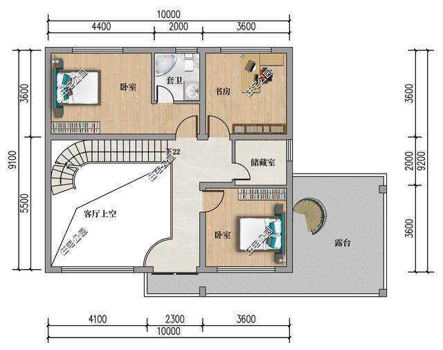 10x9 meters two-story modern house with open space living room ...