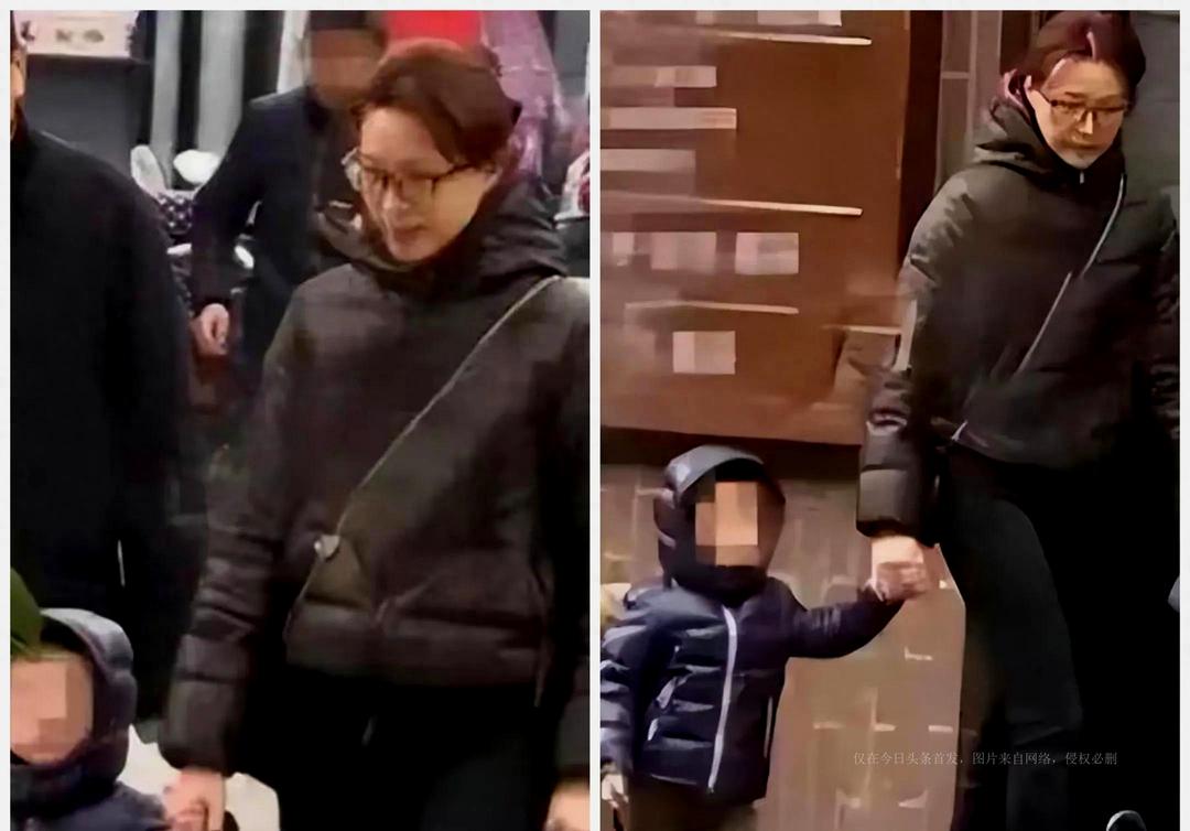 Dong Qing picked up her children from school without makeup and wore a ...