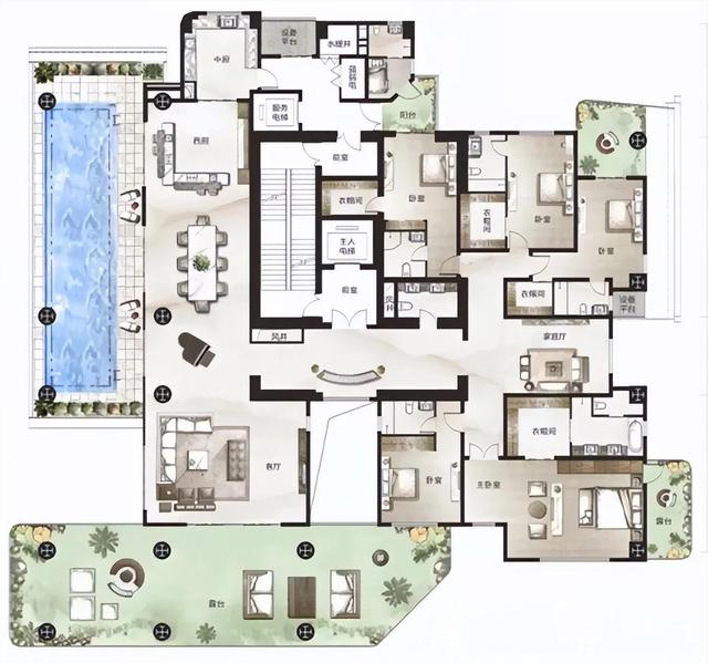 This is a very attractive large flat floor plan, swimming pool and ...
