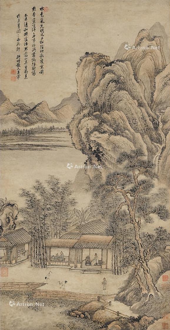 Vertical scroll of Wang Hui imitating Lu Haoran's Thatched Cottage at ...