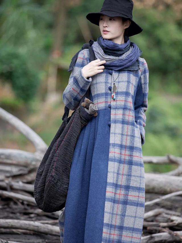 blue wool plaid dress - iNEWS