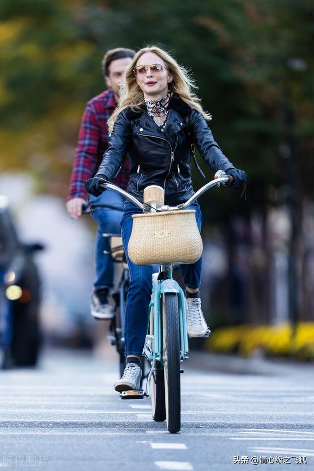 Heather Graham is cool and handsome in a black motorcycle leather ...