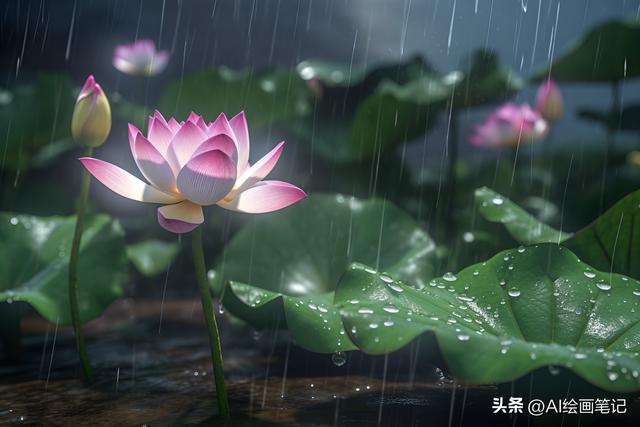Ai Painting: Walking in the pond following the drizzle, feeling the ...