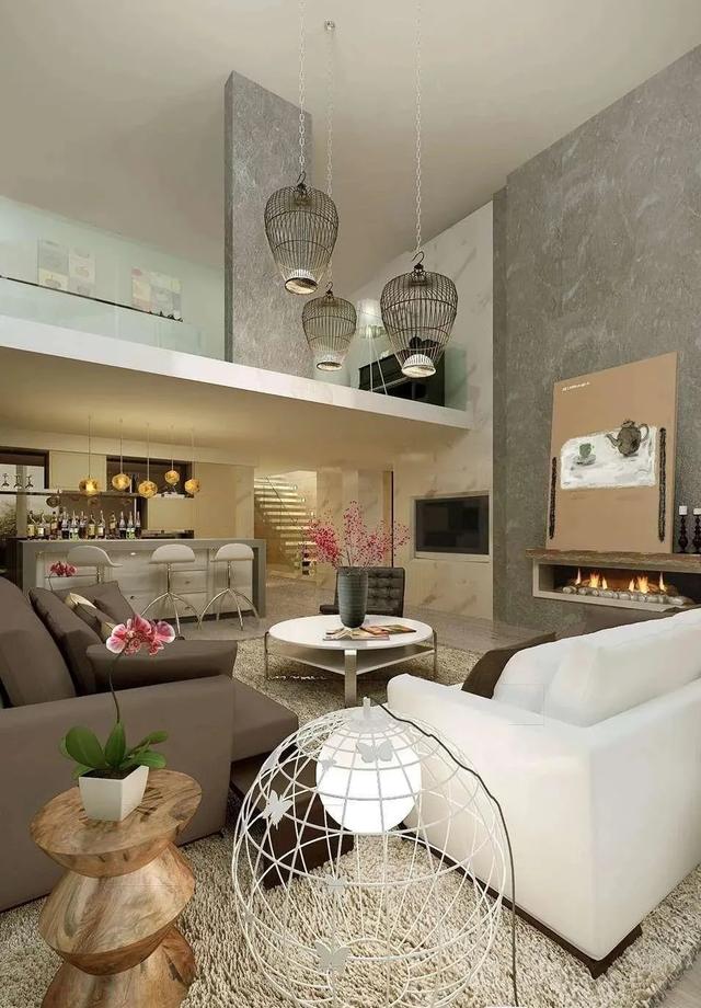 The modern style of 150 square meters combines cement and logs, just ...