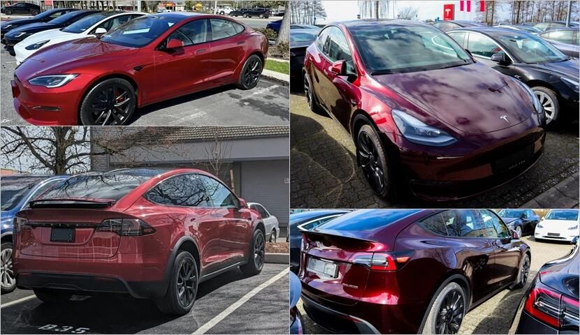 Tesla's "Midnight Cherry Red" and "Flame Red" real car looks first look ...