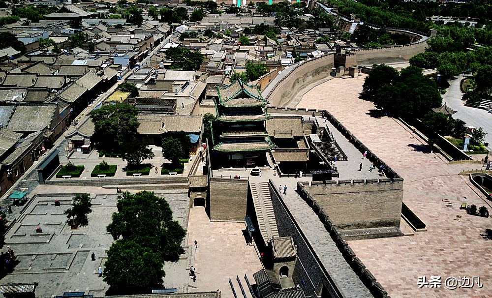 Aerial bird's eye view of the ancient city of Pingyao - iMedia