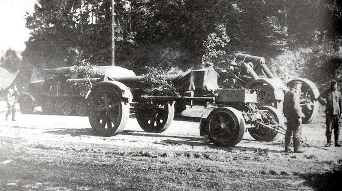 The 210mm Mörser 18 heavy mortar gun of the German artillery of World ...