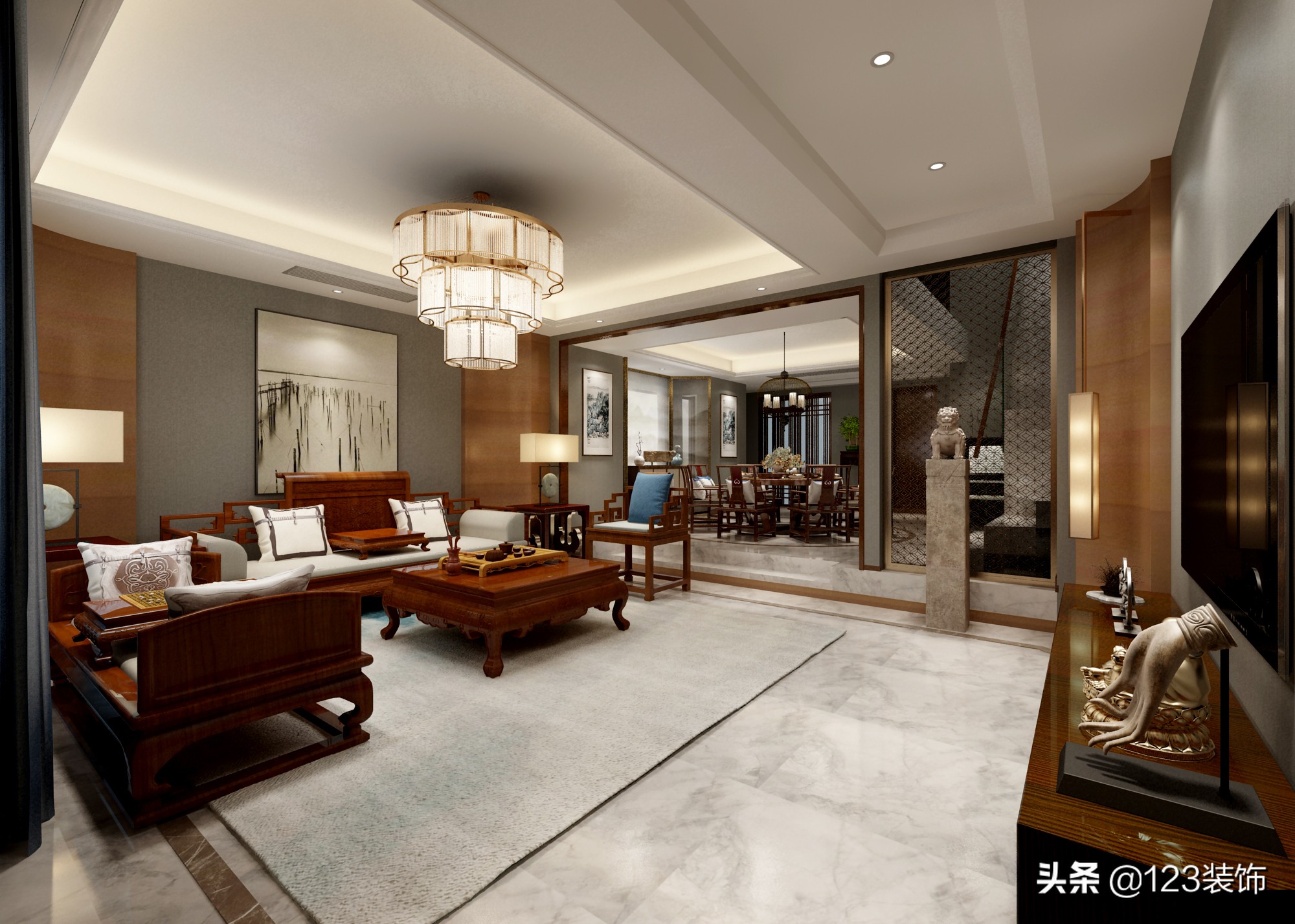 New Chinese style decoration design of 260 square meters, 4 bedrooms ...