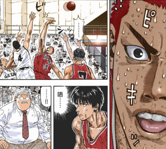 After slam dunk Sakuragi was injured, Anzai was a little flustered, but ...