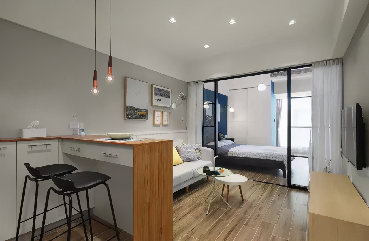 Girl's 40m2 apartment: a straight line layout, layer by layer, with ...