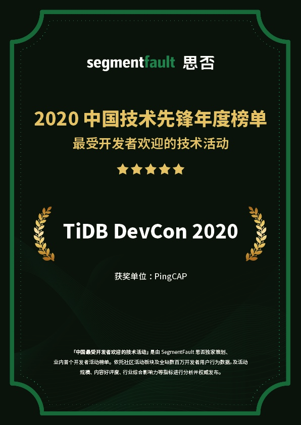 SegmentFault released PingCAP and won 4 consecutive recognitions - iNEWS