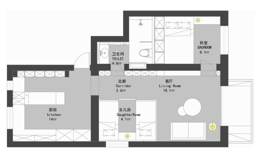 56-square-meter small apartment, optimizing the space, clever use of ...