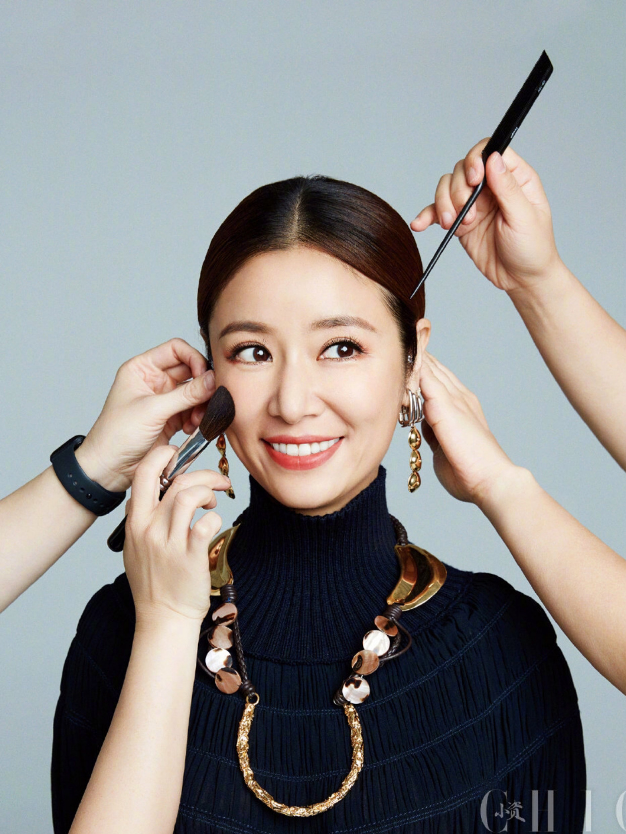 Ruby Lin is on the cover of the magazine, wearing a one-shoulder denim ...