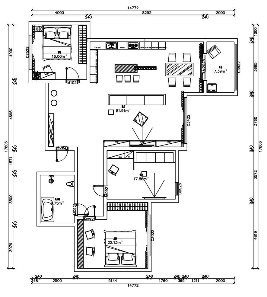 155 square meters with color elegant large flat floor, guest dining ...