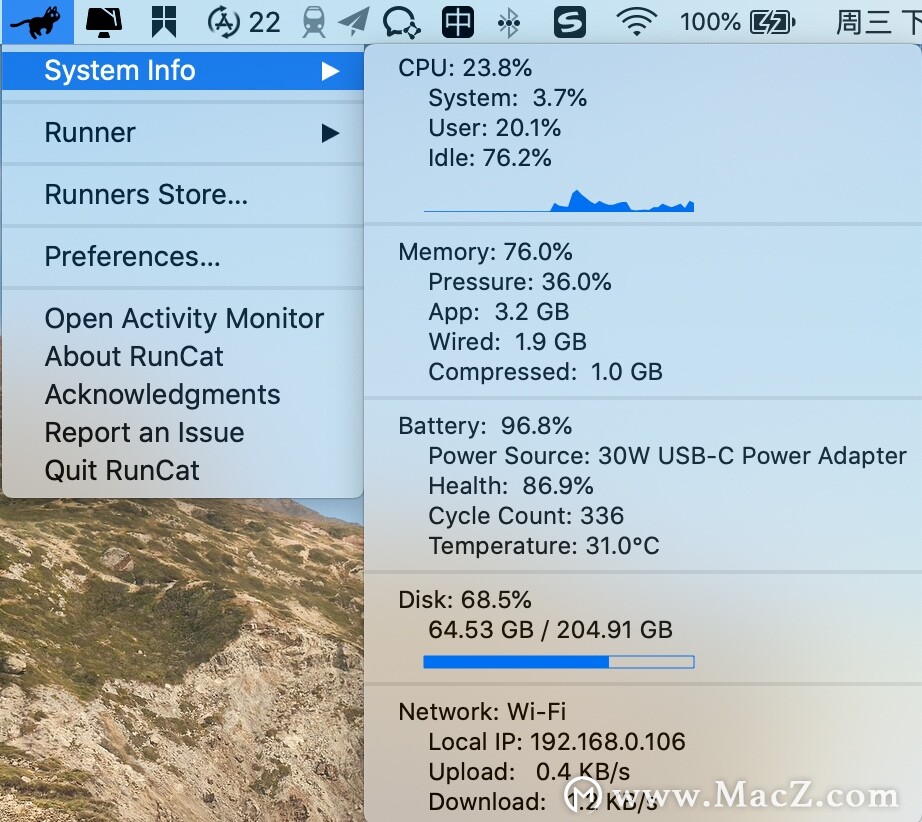 RunCat for mac(菜單欄Cpu可視化監測工具) - 資訊咖