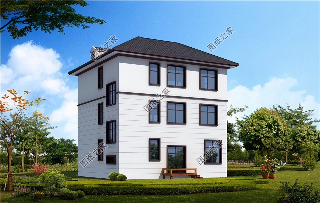 The three-layer simple shape of the rural self-building house, in the ...