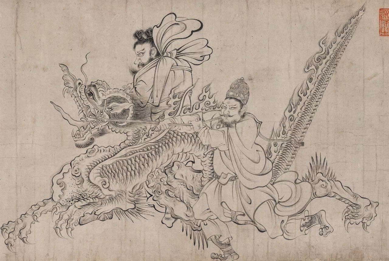 Wu Daozi's iron line drawing to send the child to the heavenly king ...