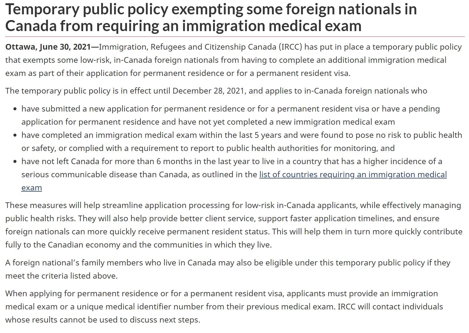 Canada exempts certain medical requirements for immigration applicants ...