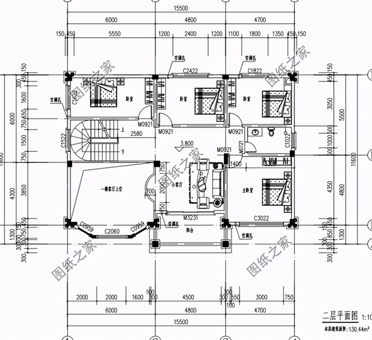 The design drawing of a two-story building of about 160 square meters ...