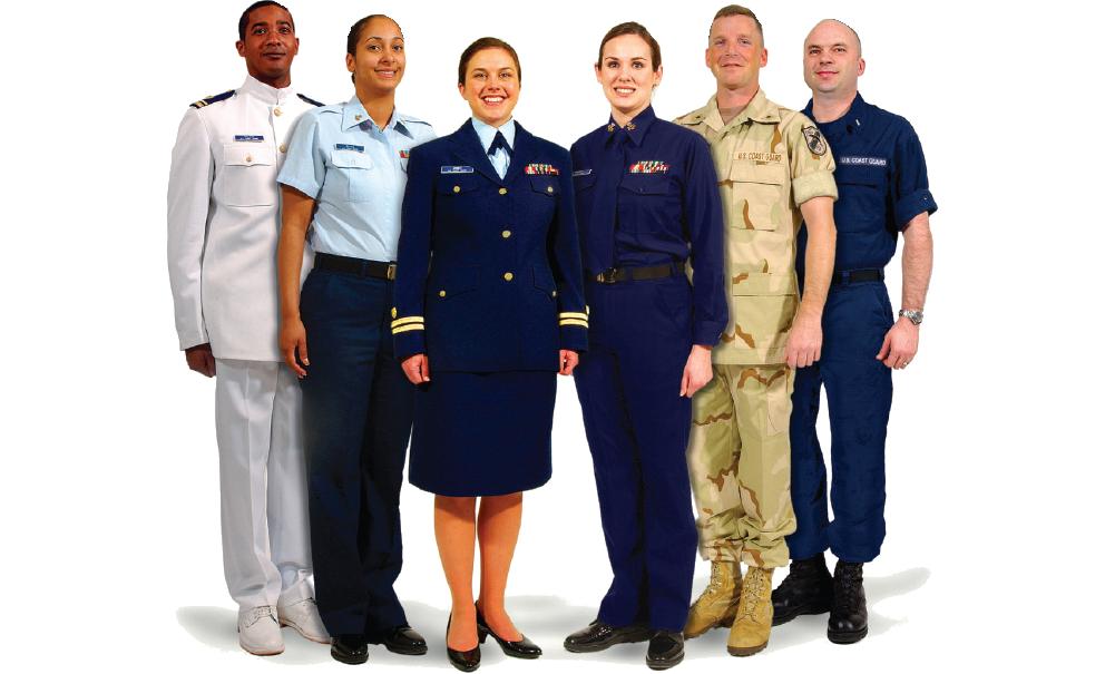The uniform of the US Coast Guard soldier, the left arm is the rank and ...