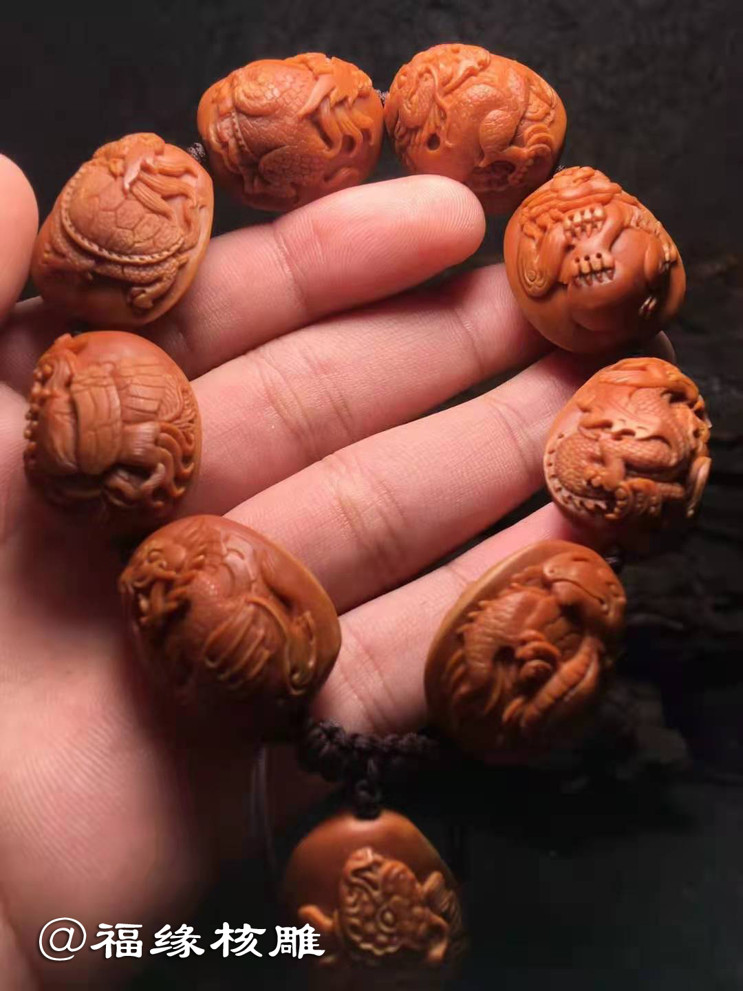 Olive core carving "Nine Sons of Dragon", the best old iron core ...