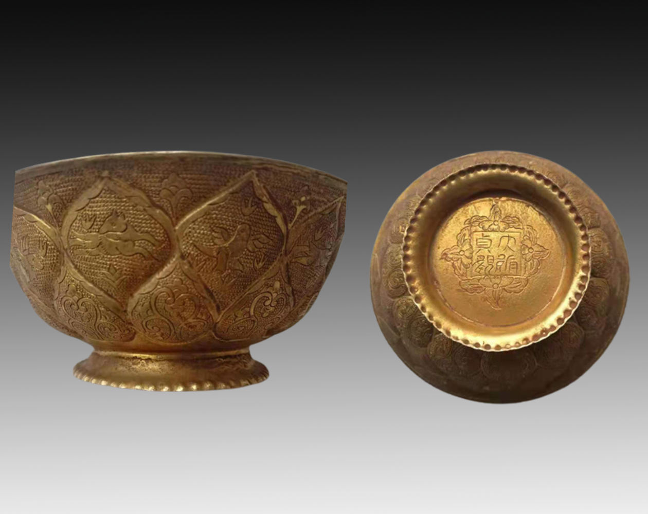 Gilt bronze engraved bowl with lotus petal pattern - iNEWS