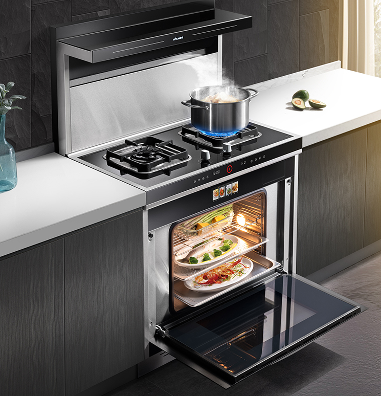 Integrated stove with disinfection cabinets, steam tank, steaming oven ...
