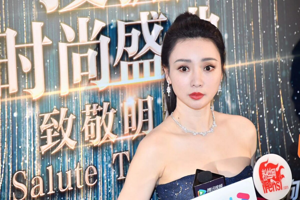 Liu Yan: The embroidered navy blue embroidered dress with chest wrapped ...