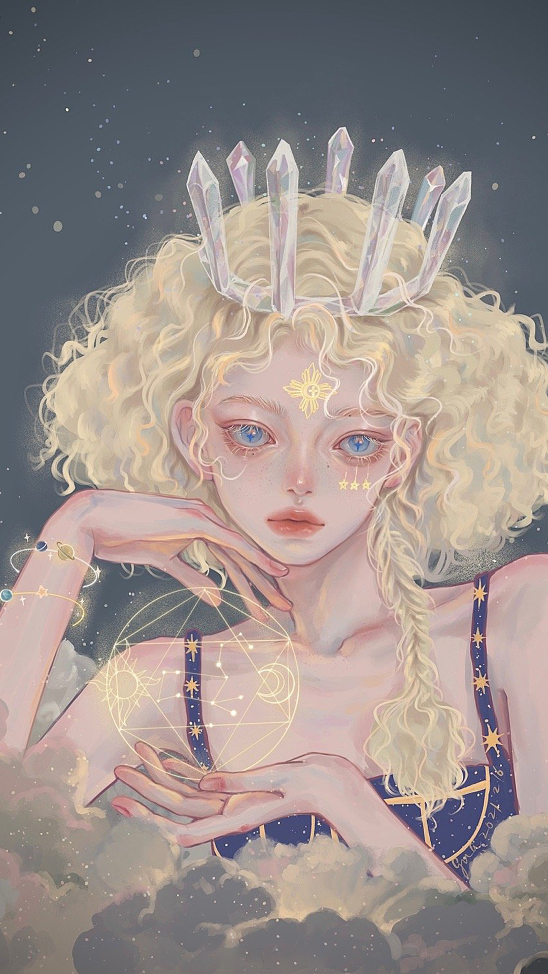 A group of glowing girl avatar wallpaper, constellation illustration ...