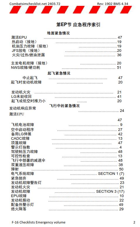Flight Simulator BMS F-16 Checklist Emergency Procedure 1.1 Contents ...