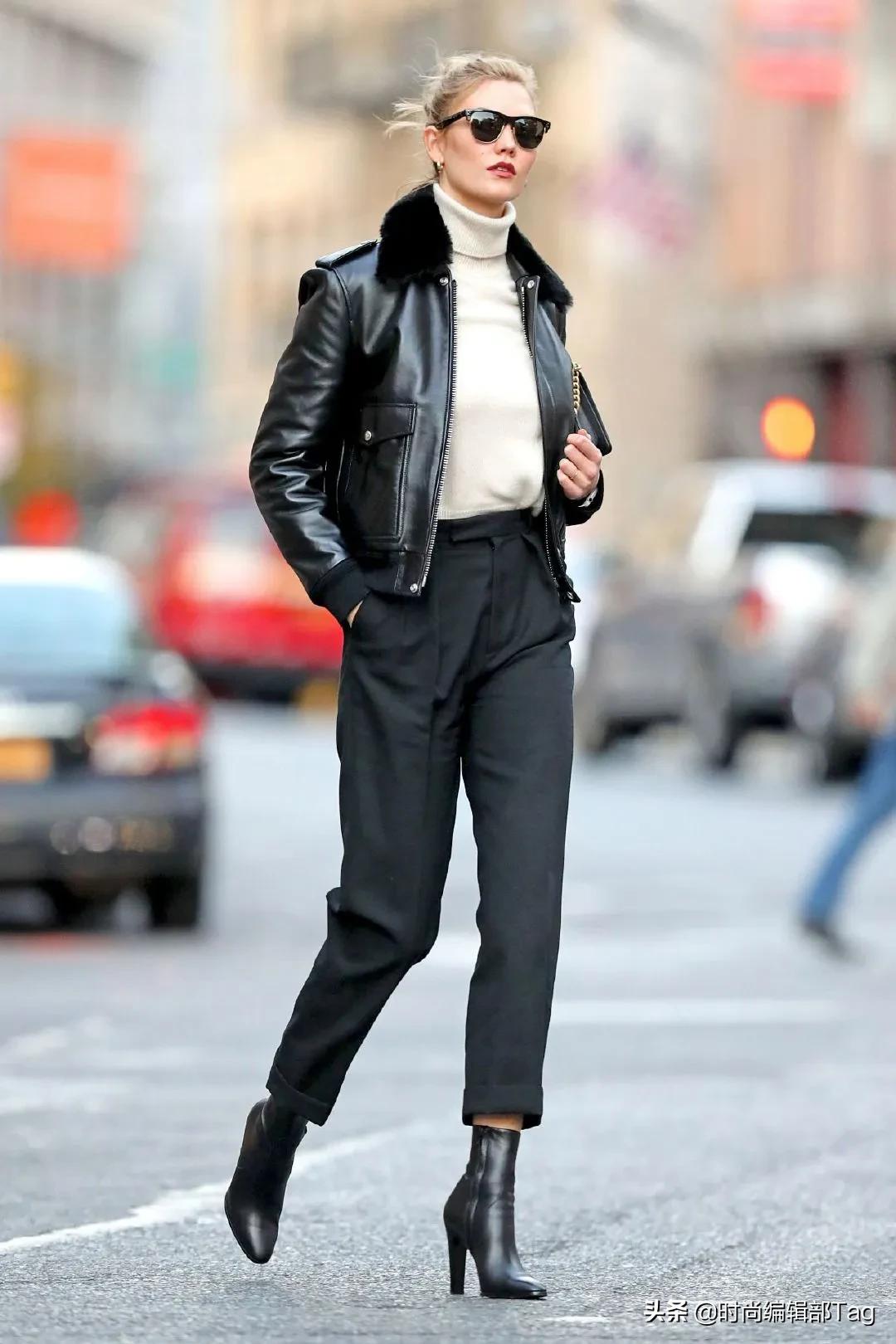 Supermodel Karlie Kloss leather jacket with leather boots - iNEWS