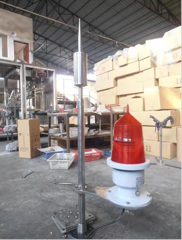 Aviation lights with pre-discharge lightning rods, glass fiber ...