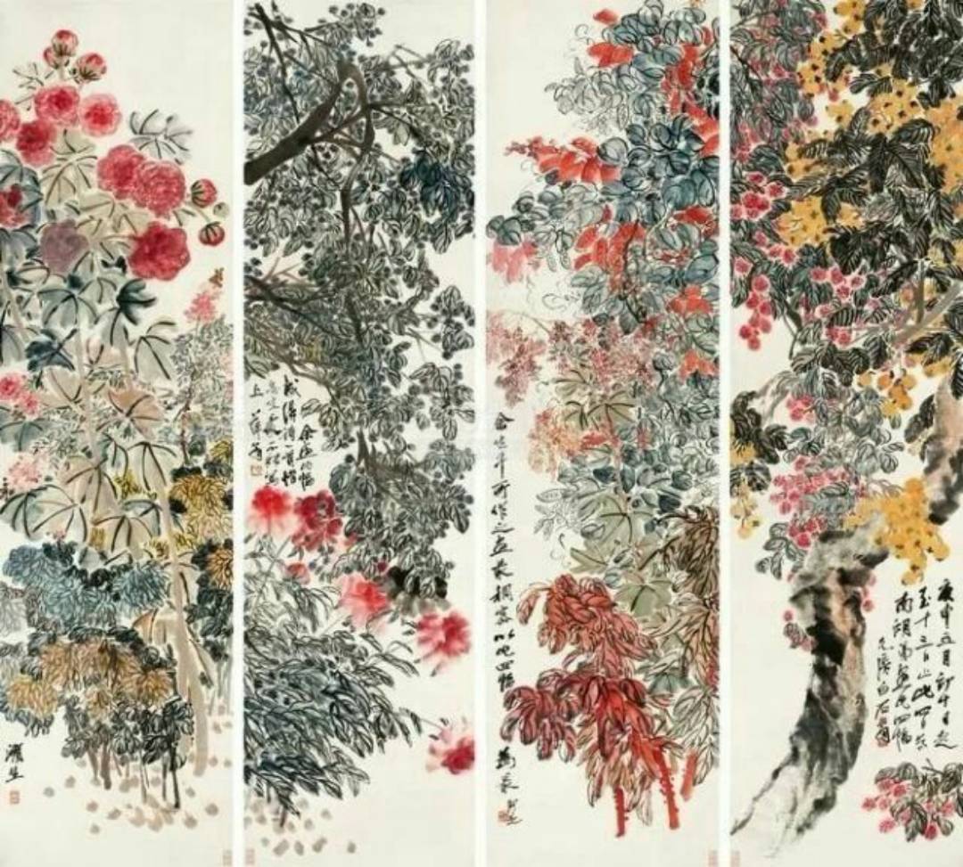 Appreciation of Four Screens of Flowers and Fruits in Qi Baishi's ...