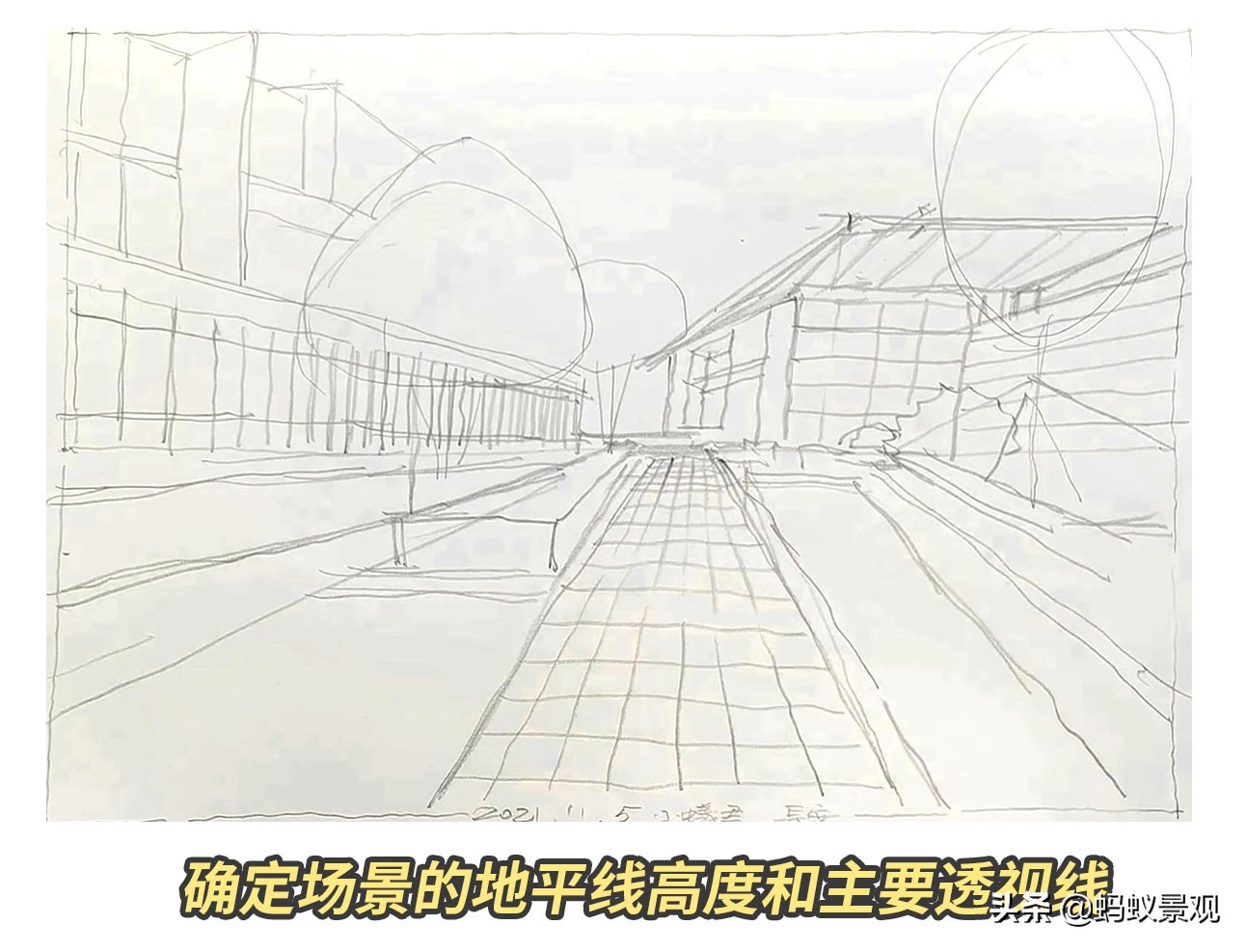 "Landscape hand-painted" one-point perspective scene with billions of ...