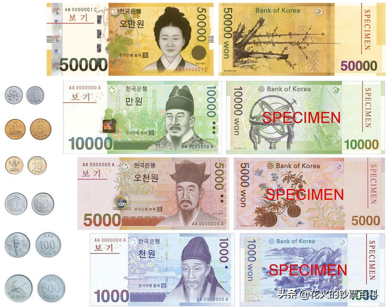 South Korea's highest denomination 50,000 won banknote, with a great ...