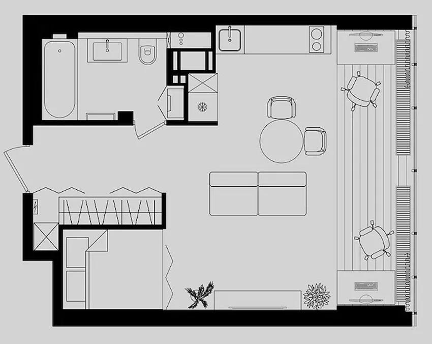 The small apartment of 43 square meters has been transformed into a ...