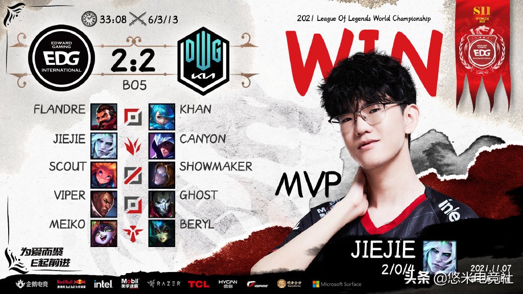 EDG won the S11 championship and Scout won the FMVP!Meiko becomes the first Grand Slam player in ...