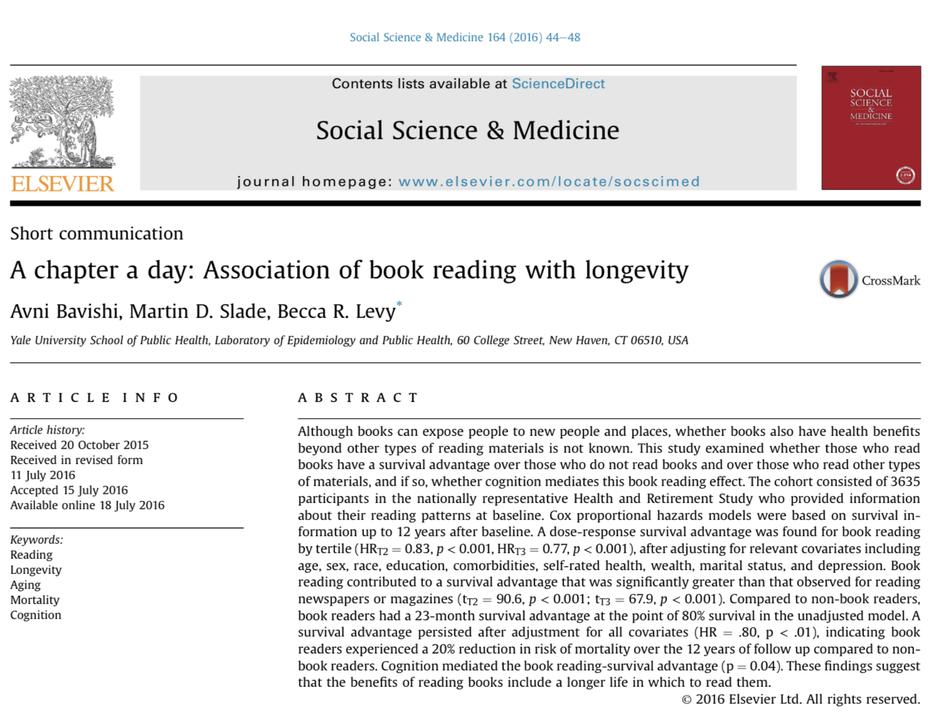 Yale University research-immersive reading can prolong life - iNEWS