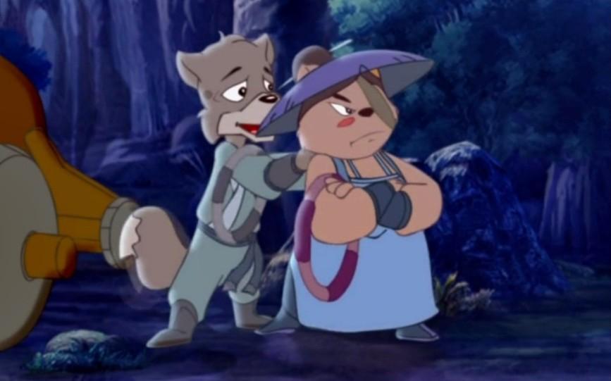 The female group portrait in "Rainbow Cat and Blue Rabbit", the blue ...