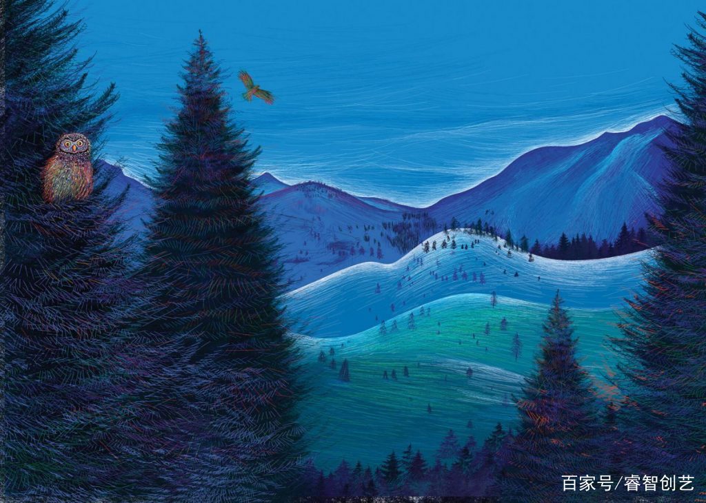 Exquisite and poetic blue natural painting, in a fleeting magical ...