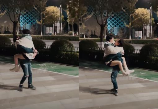 Li Hao and his wife show affection on the street!Xiaomin shows off her slender legs in stockings ...