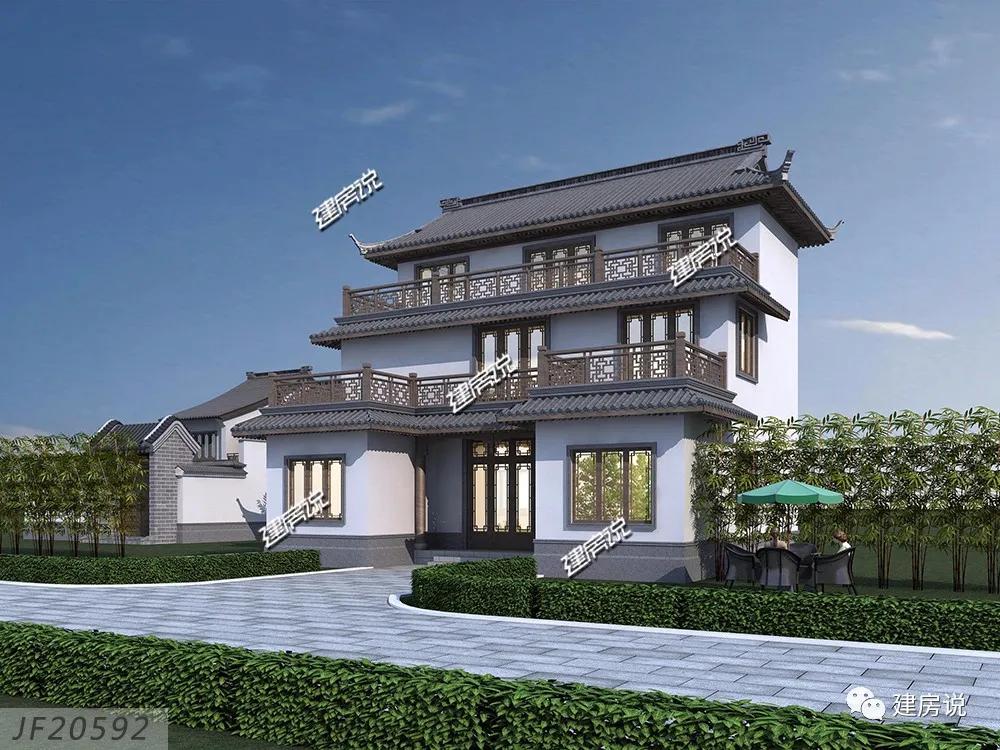 Three-storey Chinese villa, retro style, elegant temperament ...