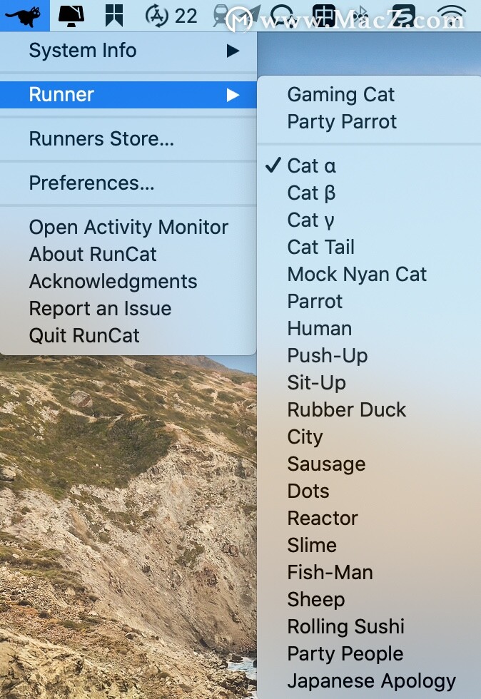RunCat for mac(菜單欄Cpu可視化監測工具) - 資訊咖
