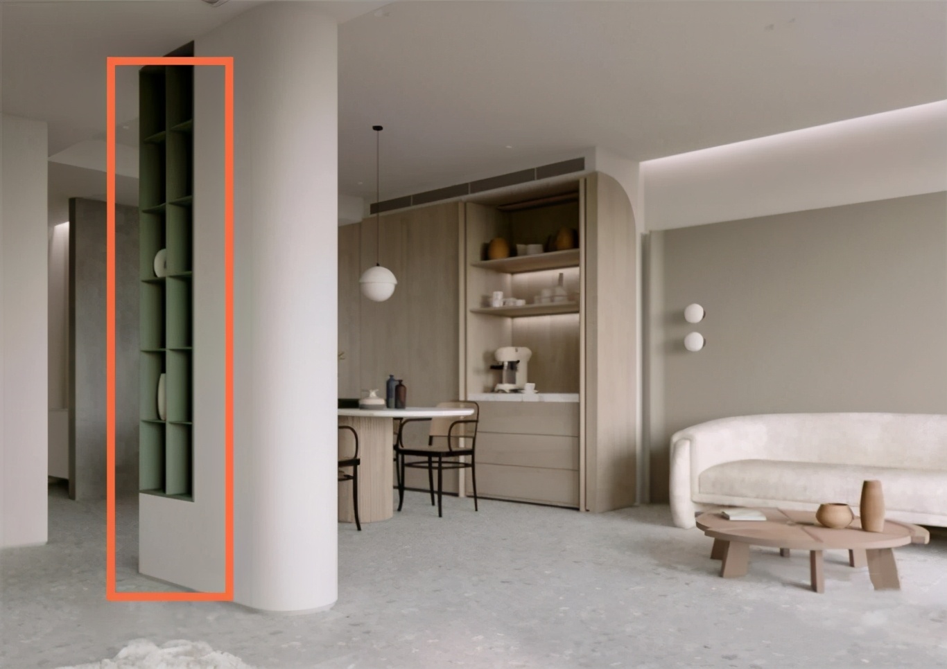 Bare load-bearing columns can decorate the space with a little design ...