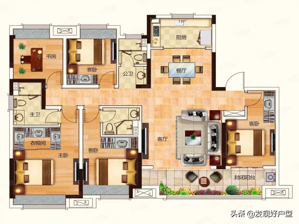 The layout of the 168 square meters five-bedroom large apartment is ...