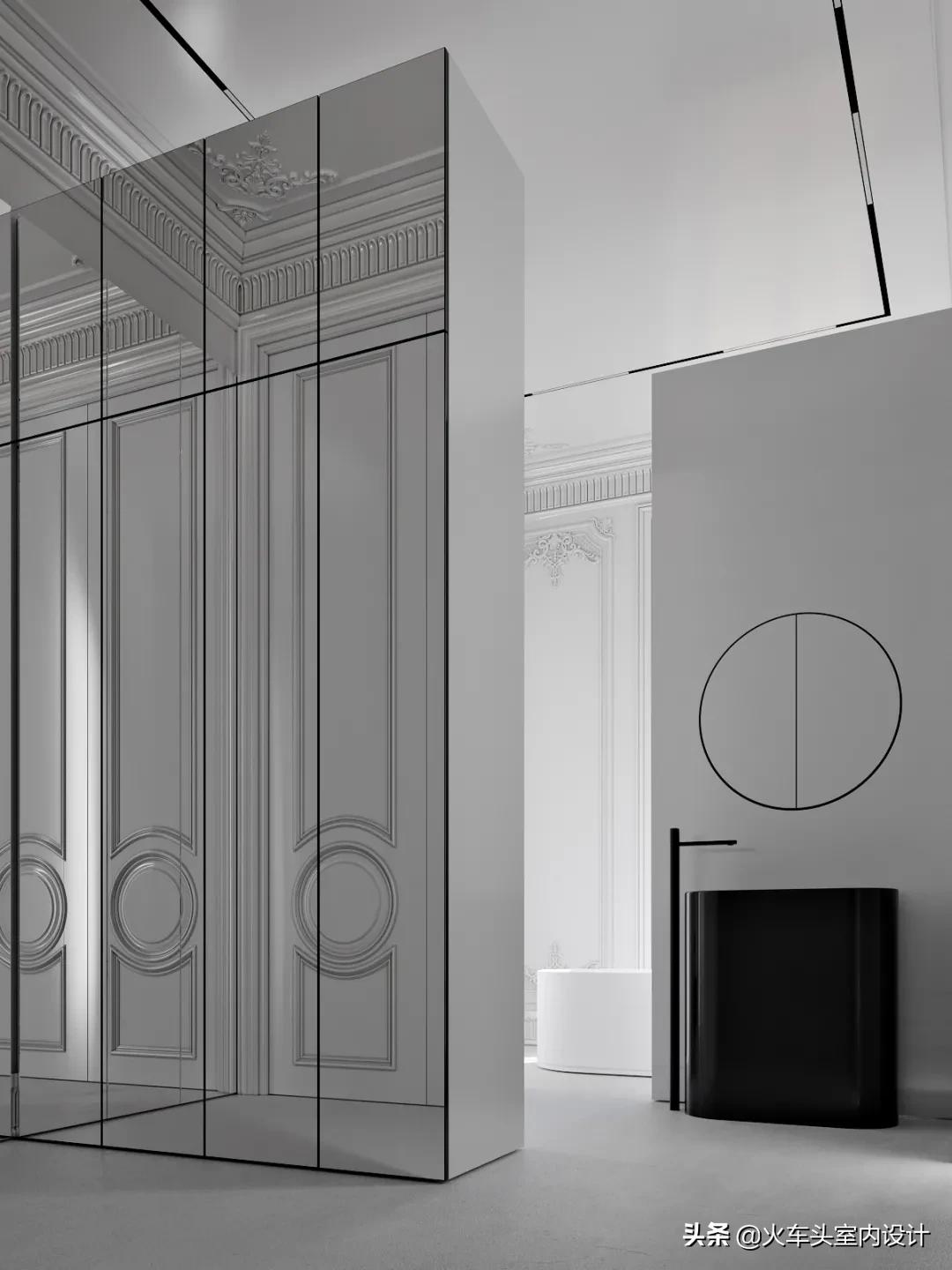 213 square meters large flat floor design, classic elements build an ...