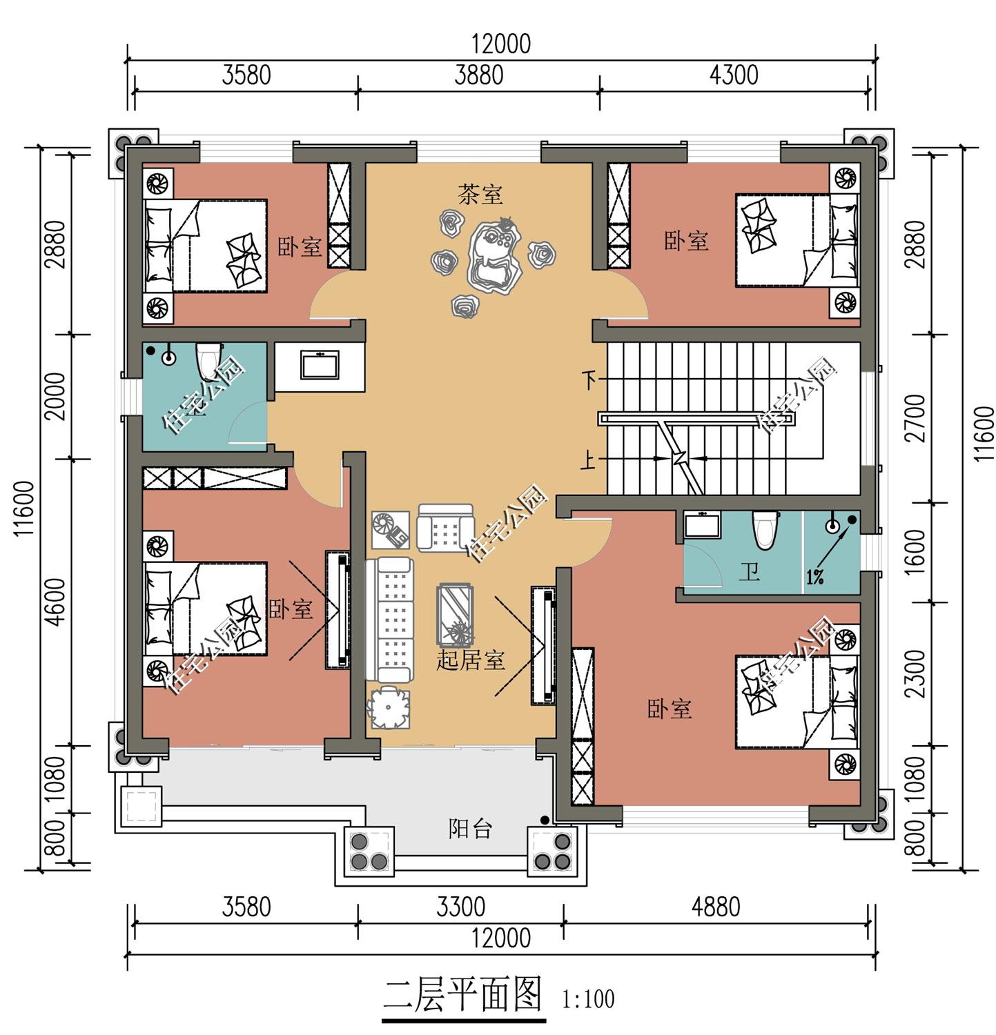 12×11m classic European style villa with 6 bedrooms and 2 living rooms ...