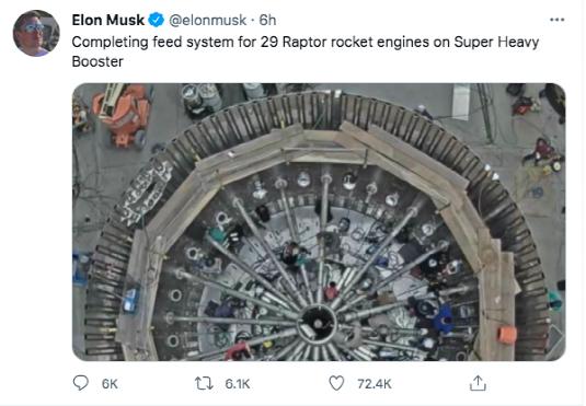 With a minimum thrust of 7,500 tons, SpaceX's super-heavy booster ...