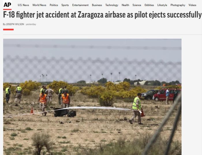 A Spanish Air Force F-18 fighter jet crashed and exploded, the pilot ...
